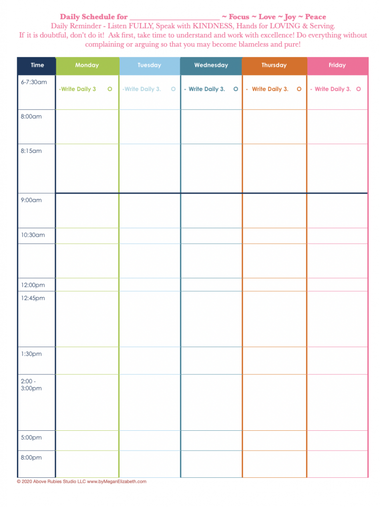 Kindergarten-Daily-Schedule-and-to-do-template - by Megan Elizabeth