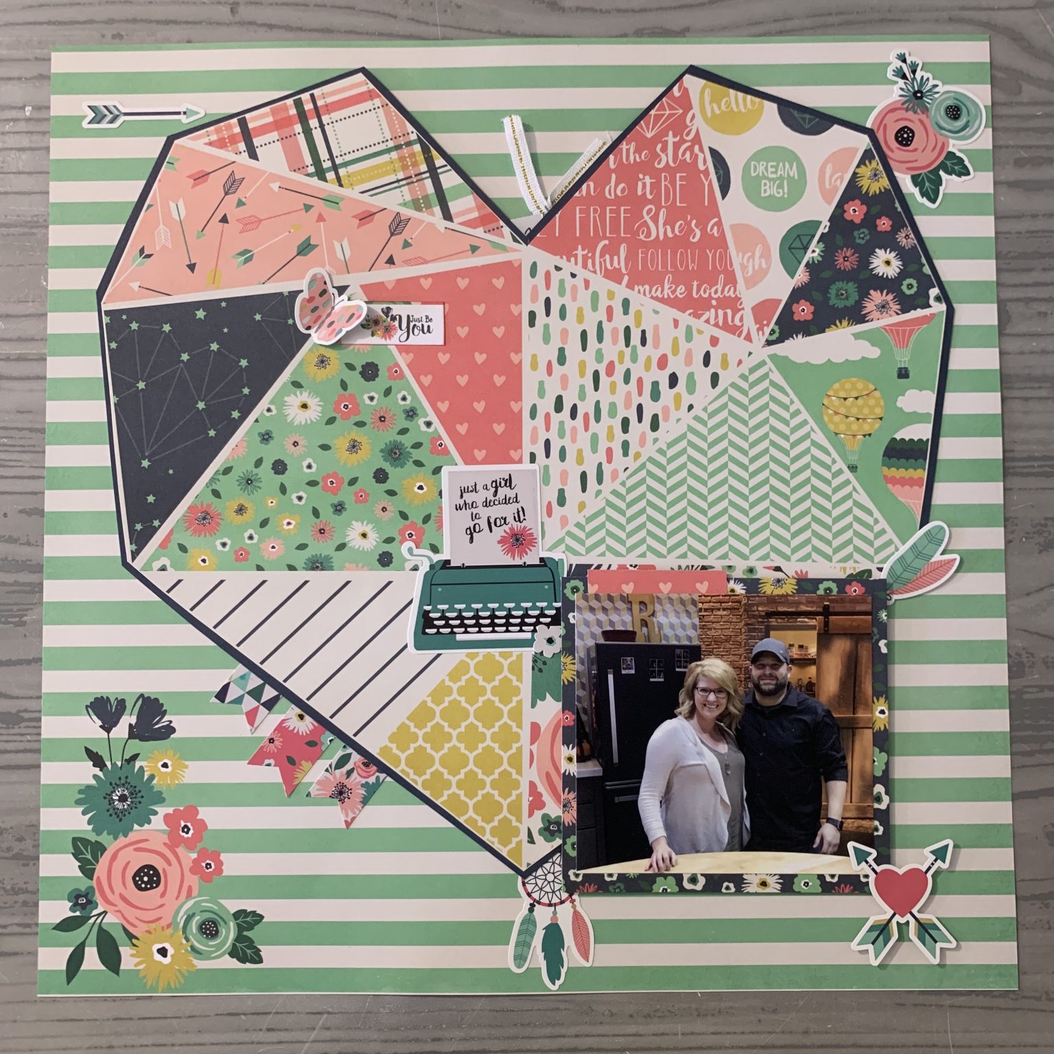 Geometric Heart Shape Scrapbook Layout Inspiration - by Megan Elizabeth
